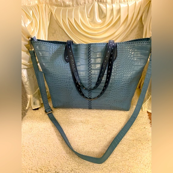 Isabella Adams | Bags | Isabella Adams Croco Embossed Leather Tote ...